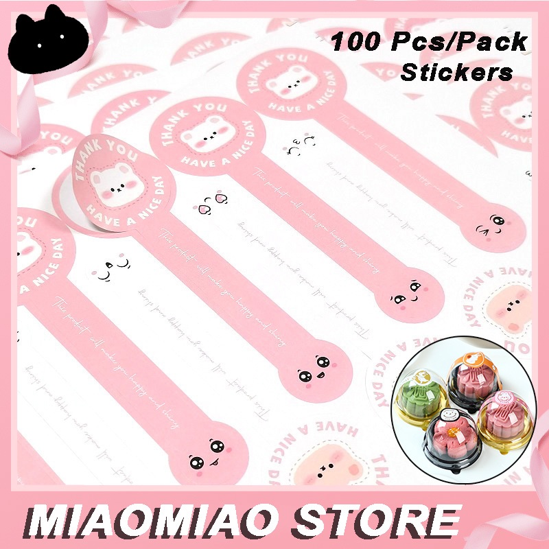 100 Pcs Long Style Pink Cute Stickers Black Handmade Stickers Bakery ...