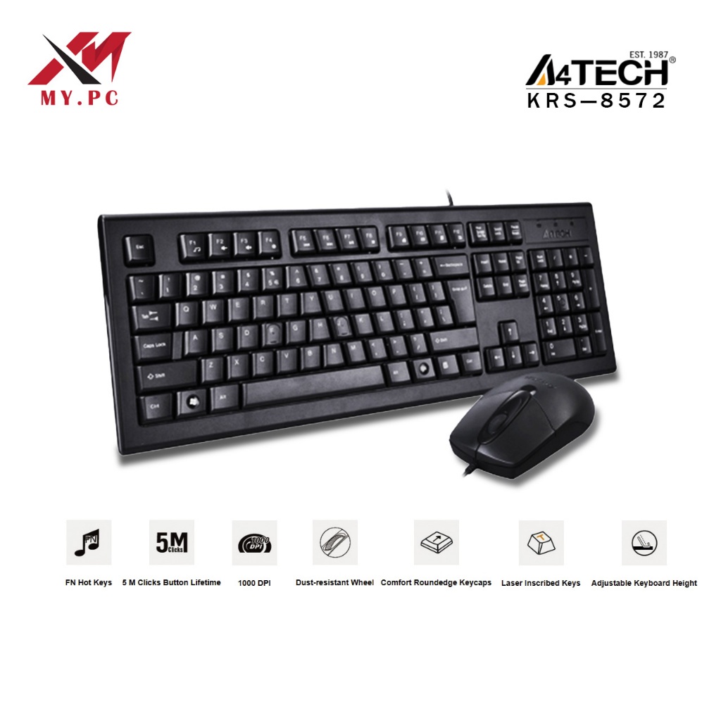 A4TECH KRS-8572 KEYBOARD AND MOUSE COMBO BUNDLE USB TYPE | Shopee ...