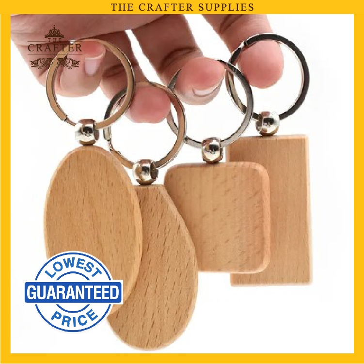 The Crafter |20-50pcs set Blank Wooden Key Chain Diy Wood Keychain ...
