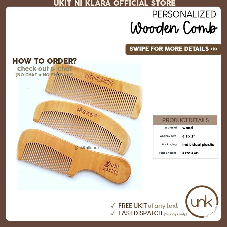 UNK - Wooden Comb - Personalized | Ukit ni Klara | Laser Engrave ...