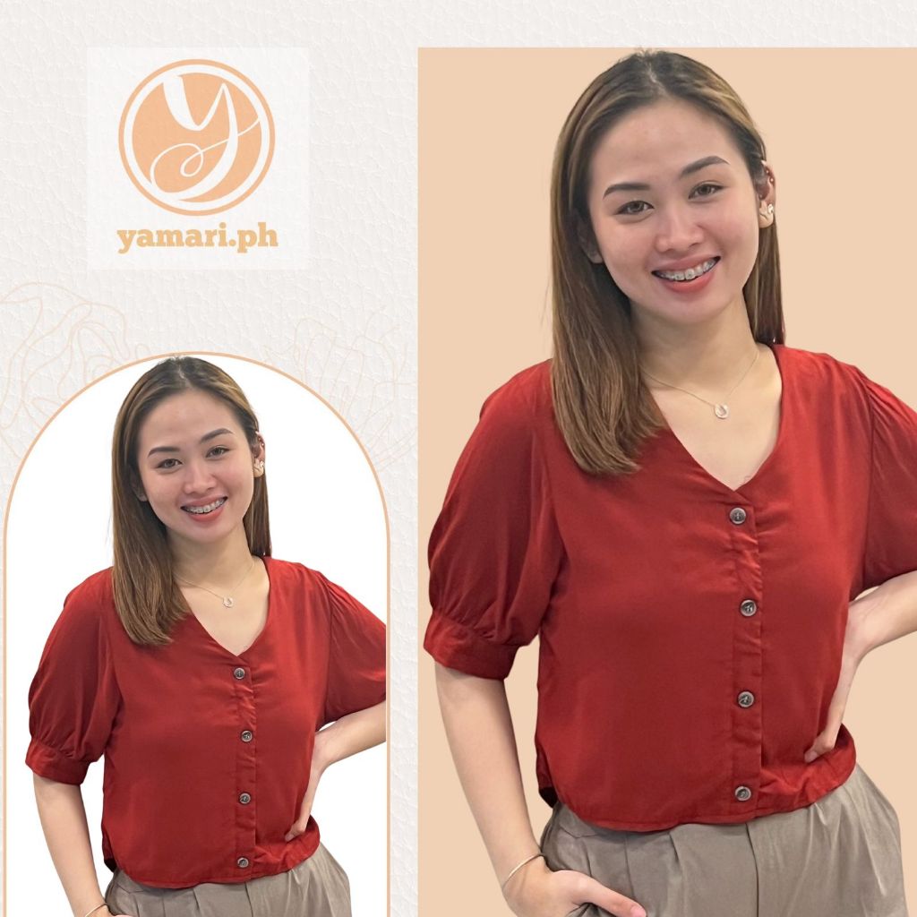 YAMARI.PH Casual Loose Sleeves Challis buttondown Basic Top | GIANA | Shopee Philippines