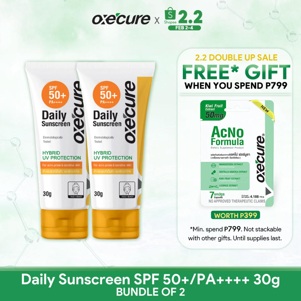 OXECURE Daily Sunscreen SPF 50+/PA++++ 30g, Bundle of 2 | Shopee Philippines