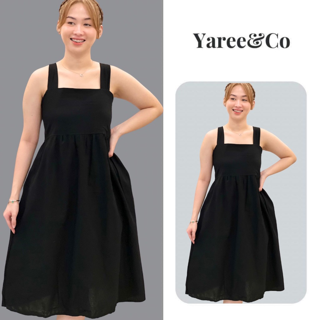 Yaree.CO Roxanne back smocking Fit & flare wide shoulder strap bangkok ...