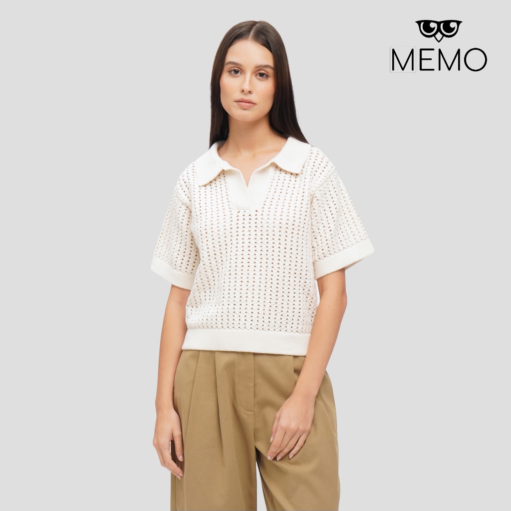 Memo Textured Polo For Women (Cream/Khaki) | Shopee Philippines