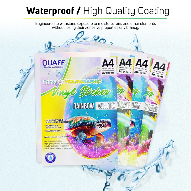 Waterproof QUAFF Printable Hologram Vinyl Inkjet Sticker A4 Size 210mm x 297mm (20 sheets ...
