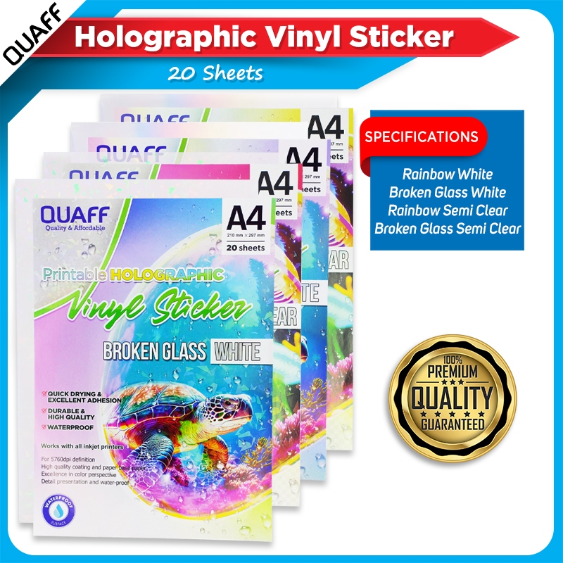 QUAFF Printable Hologram Vinyl Inkjet Sticker A4（White）Rainbow / Broken Glass | Shopee Philippines