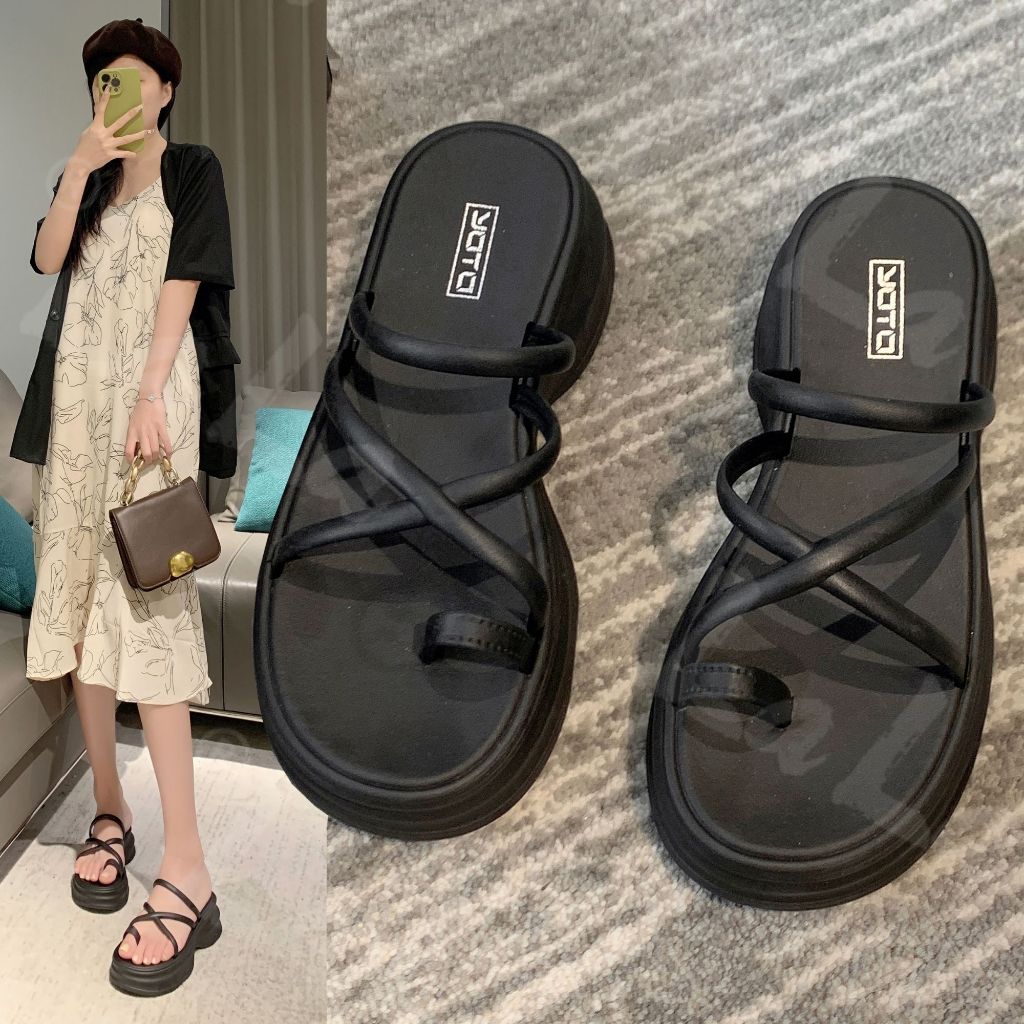 LALA Cute Korean Slipper for Women Outerwear Lace-Up Sandals (ADD +2 ...