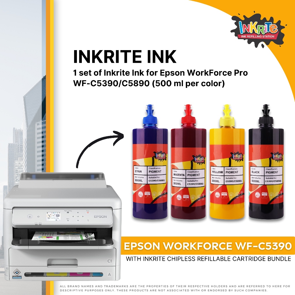 [BUNDLE] Epson WF-C5390 Printer with Inkrite Chipless Refillable ...