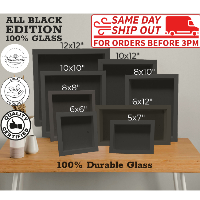 All BLACK Shadow Box Frames Hollow Glass Transparent Box Valentine's ...