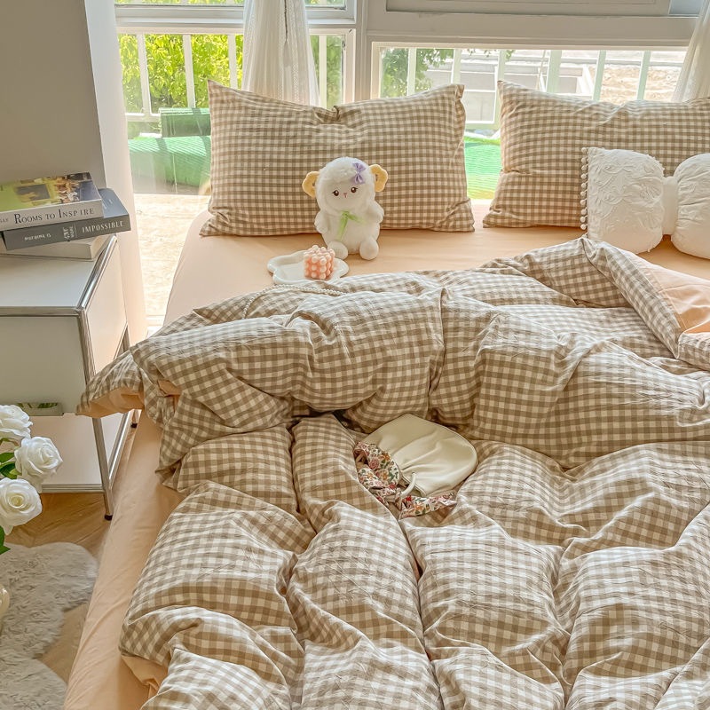 Korean Pastel Checkered Bedsheet Gingham pillowcases Canadian Cotton ...