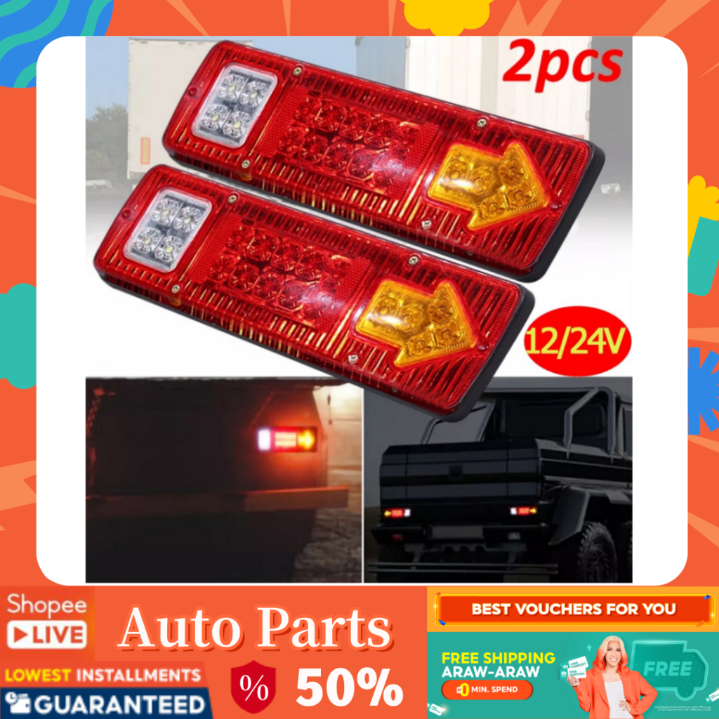 2pc 12V 24V LED Car Truck Lorry Brake Light Stop Turn Rear Tail Trailer ...