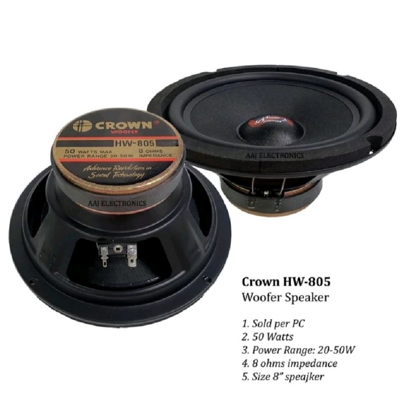 Original Crown Speaker HW-805 size 8" 50Watts (1pc) | Shopee Philippines
