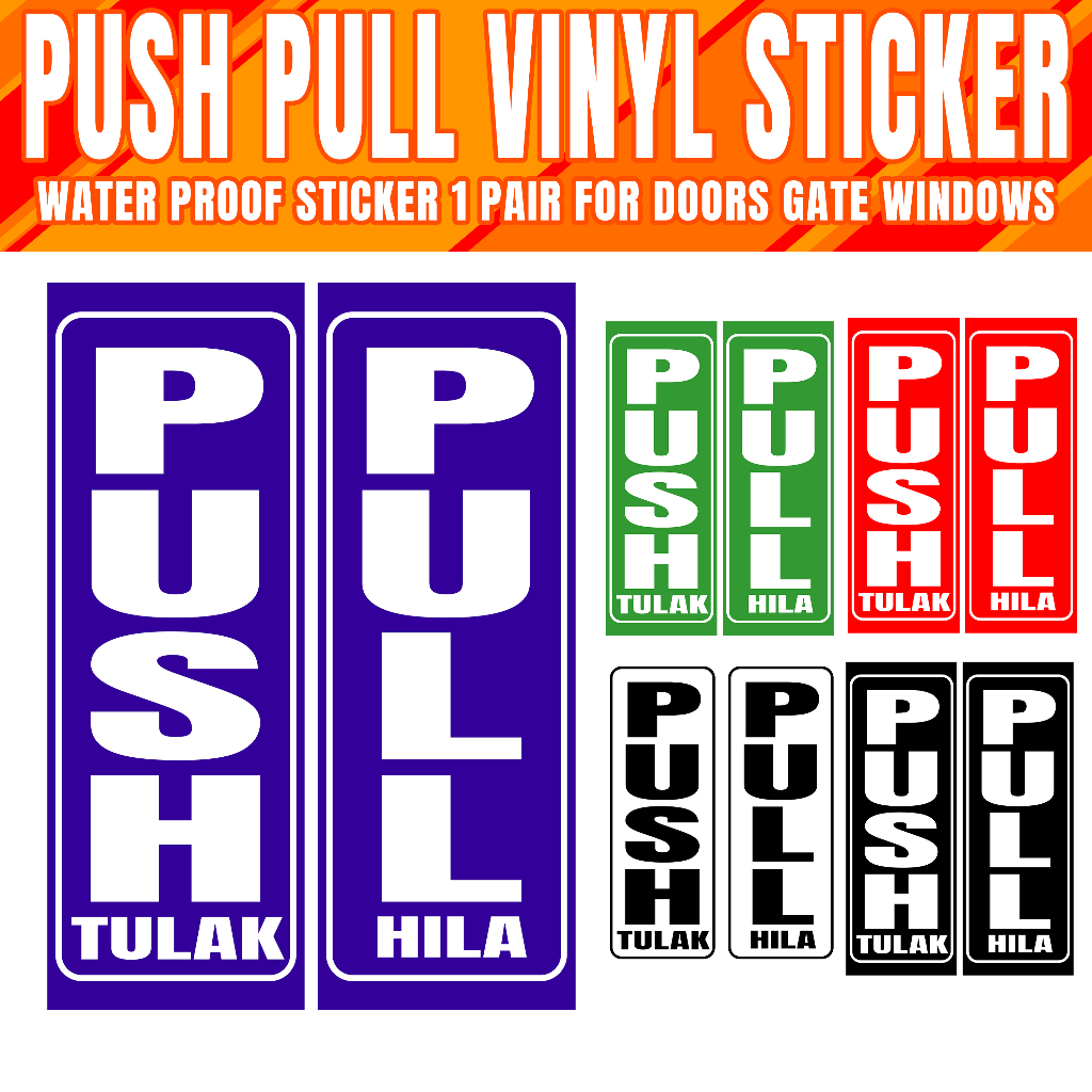 Push Pull VINYL Sticker Water Proof 1 pair for Doors Gate Windows ...