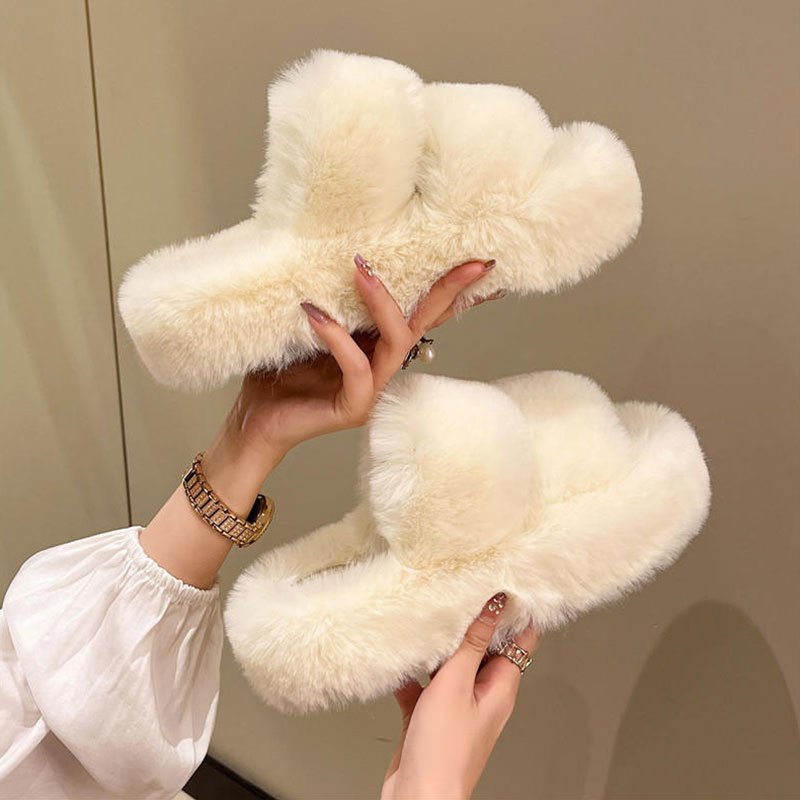 Korean Slipper For Women Hairy Slippers Thick Sole For Going Out Plush ...