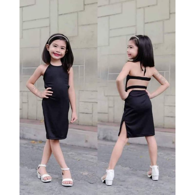 NINA BACKLESS DRESS W/SIDE SLIT KIDS KNITTED FABRIC FIT TO 4 TO 6 Plain ...