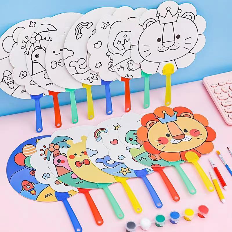 DIY Graffiti Painted Fan Kindergarten Children's Cartoon Coloring Fans ...