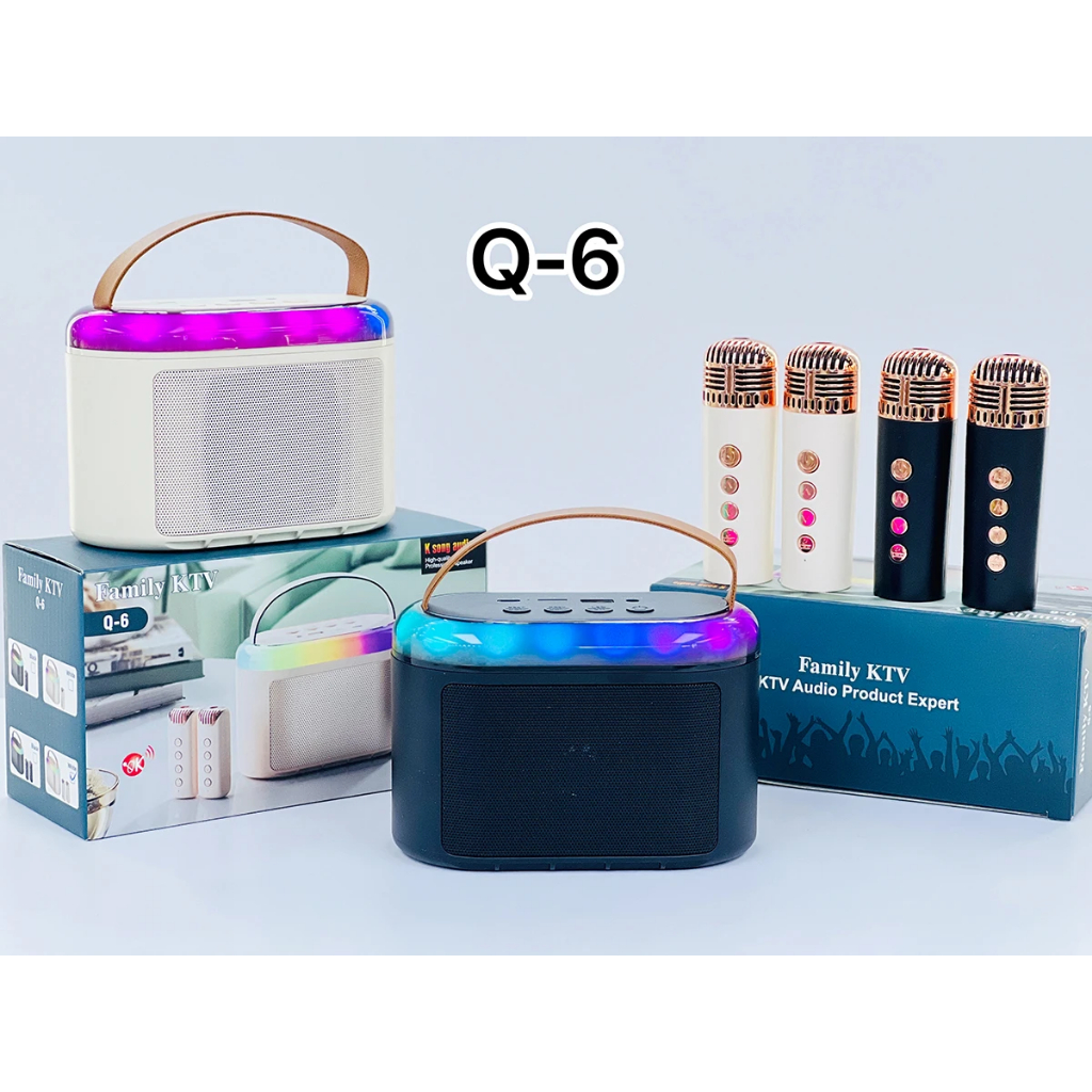 Family KTV Q-6 RGB Wireless Karaoke Speaker With Microphone Home Party Outdoor Speaker TF/USB ...