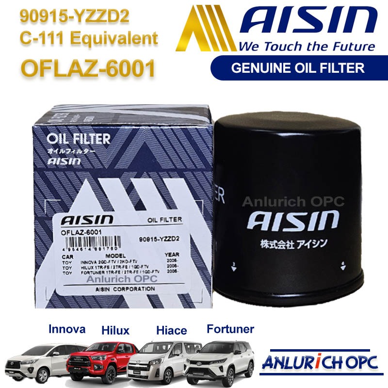 AISIN Oil Filter Toyota Innova Hilux Fortuner Hiace Revo C-111 OFLAZ ...