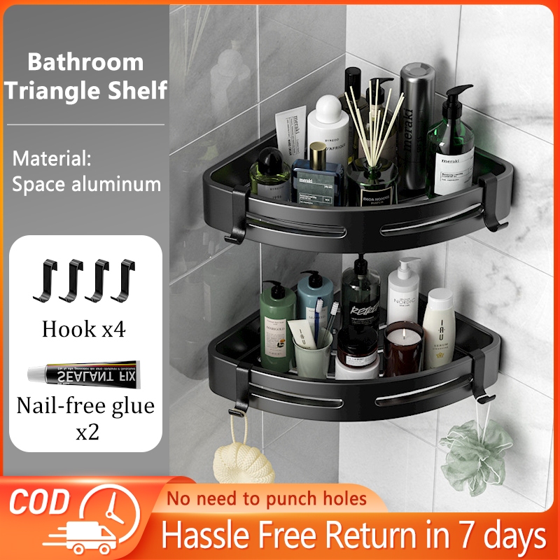 MANUYAMA Bathroom Shelf Space Aluminum Punch-free Bathroom Triangle ...