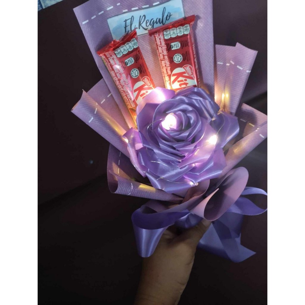 SATIN ROSE BOUQUET WITH KITKAT PERFECT GIFT FOR ANY OCCASION (WITH FREE ...