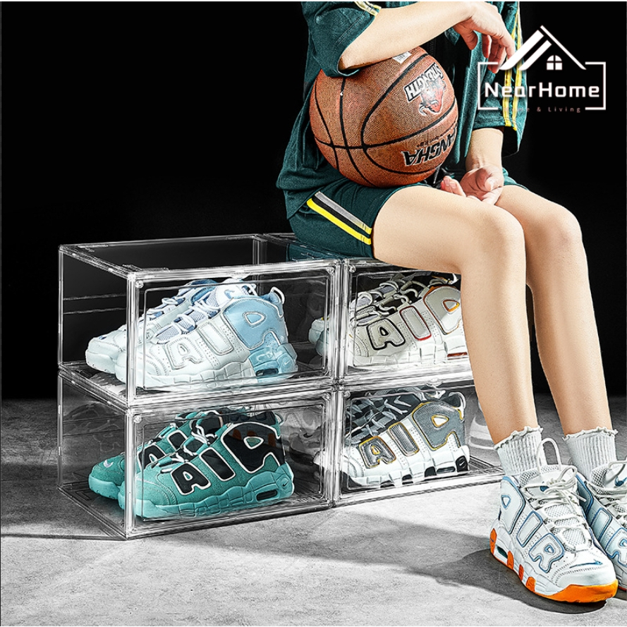 Acrylic Shoe Box Magnetic Transparent Side Drop Front Stackable shoe ...