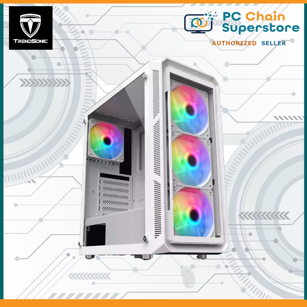Trendsonic Hermes HE19A Tempered Glass ATX Casing w/ 4 Fixed Color Fan ...