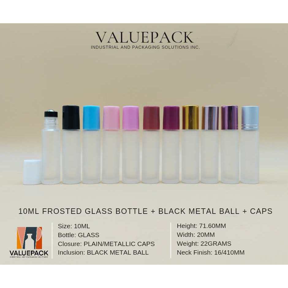 10ML FROSTED GLASS BOTTLE + BLACK METAL ROLLER BALL + CAPS | Shopee ...