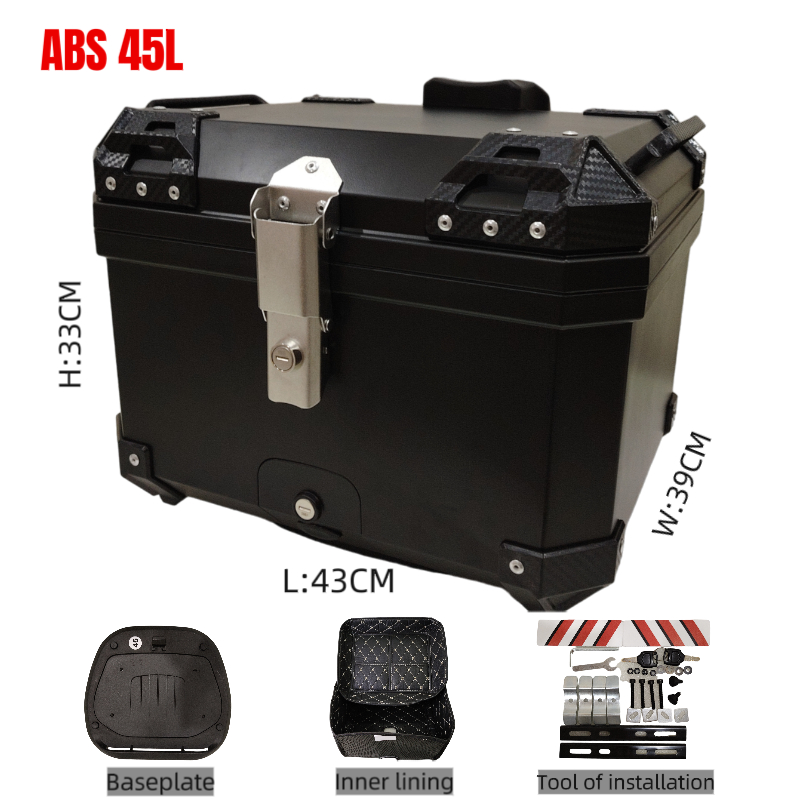 Motorcycle top box ABS 45L with base plate, lining and backrest Fully ...