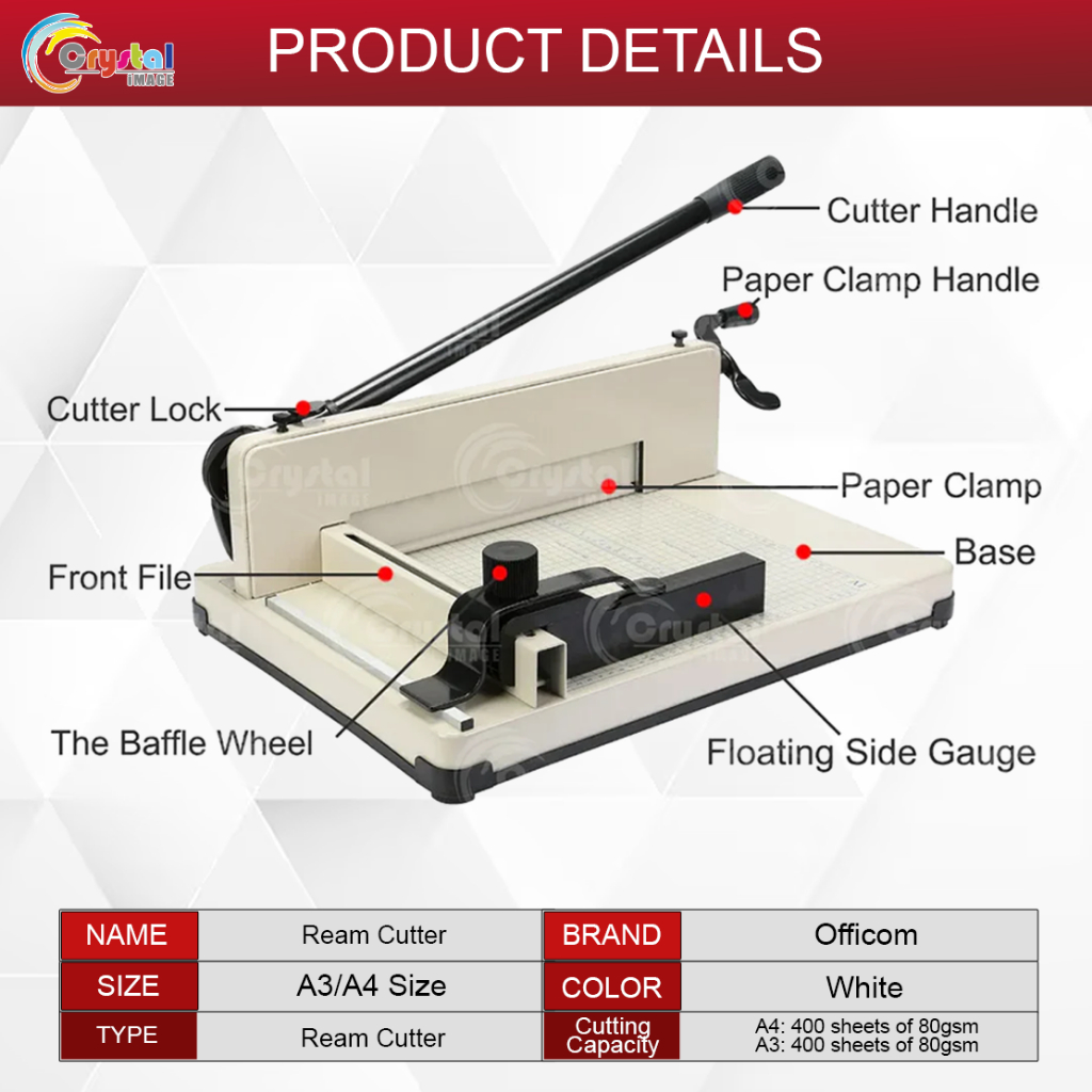 Officom Heavy Duty Ream Cutter A4 A3 Size Stack Guillotine Paper ...