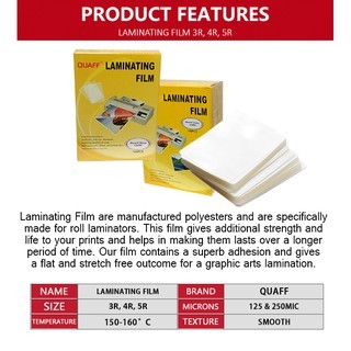 3R / 4R / 5R Size QUAFF Laminating Film 125micron - 250micron (100 ...