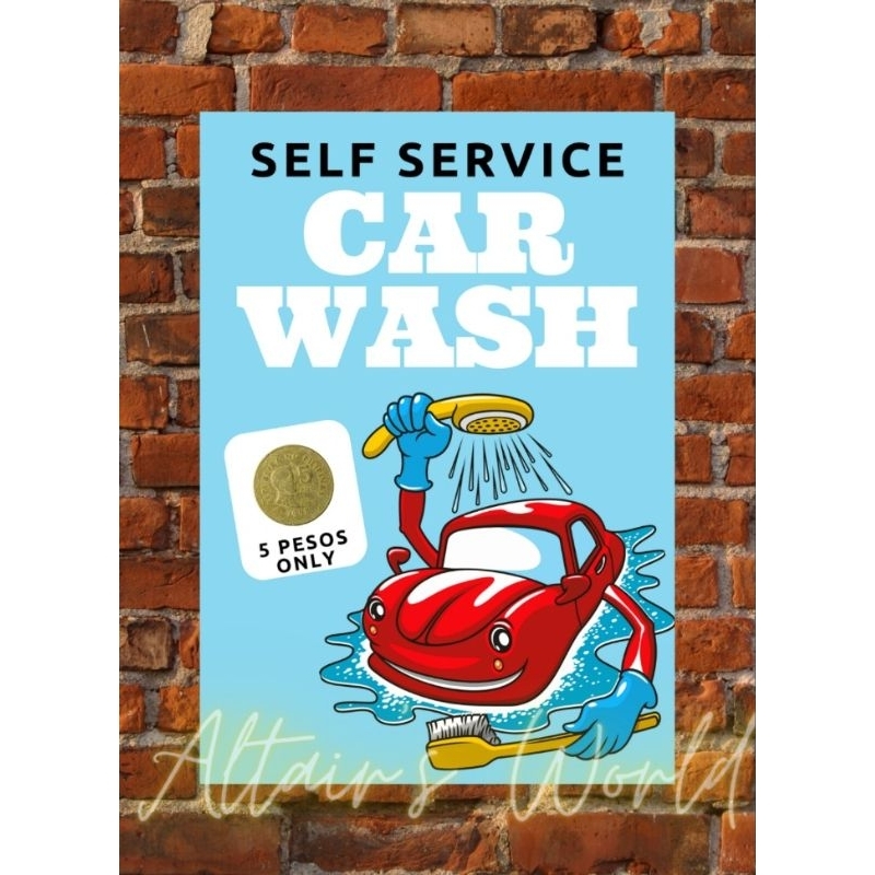 AW Carwash Business Signage 5 Peso Car wash machine Sign Laminated PVC ...