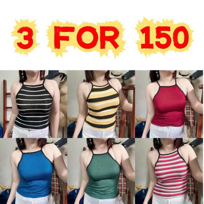 BRTW | 3 for 150 Halter Stripe Spaghetti Strap Sando Crop top Random ...