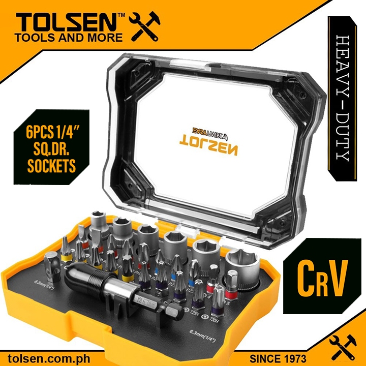 Tolsen 28PCS Screw Bit And Socket Set w/ Hard Case (1/4" Quick Release ...