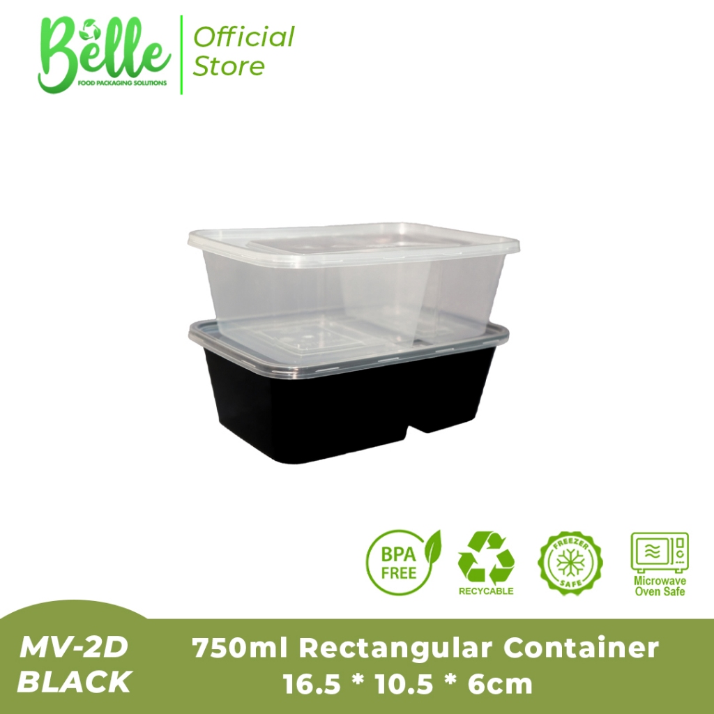 Belle RE750 2D Microwavable Container 2DIVISION (Rectangle) (50pcs/pack ...