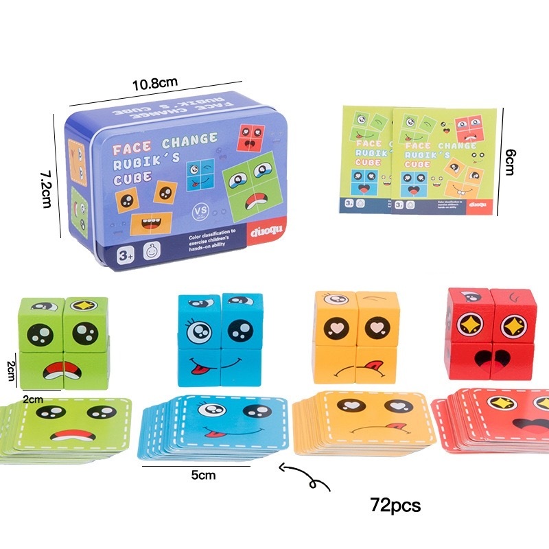 Facecard Wooden Expressions Matching Blocks Face Change Puzzles Cube ...