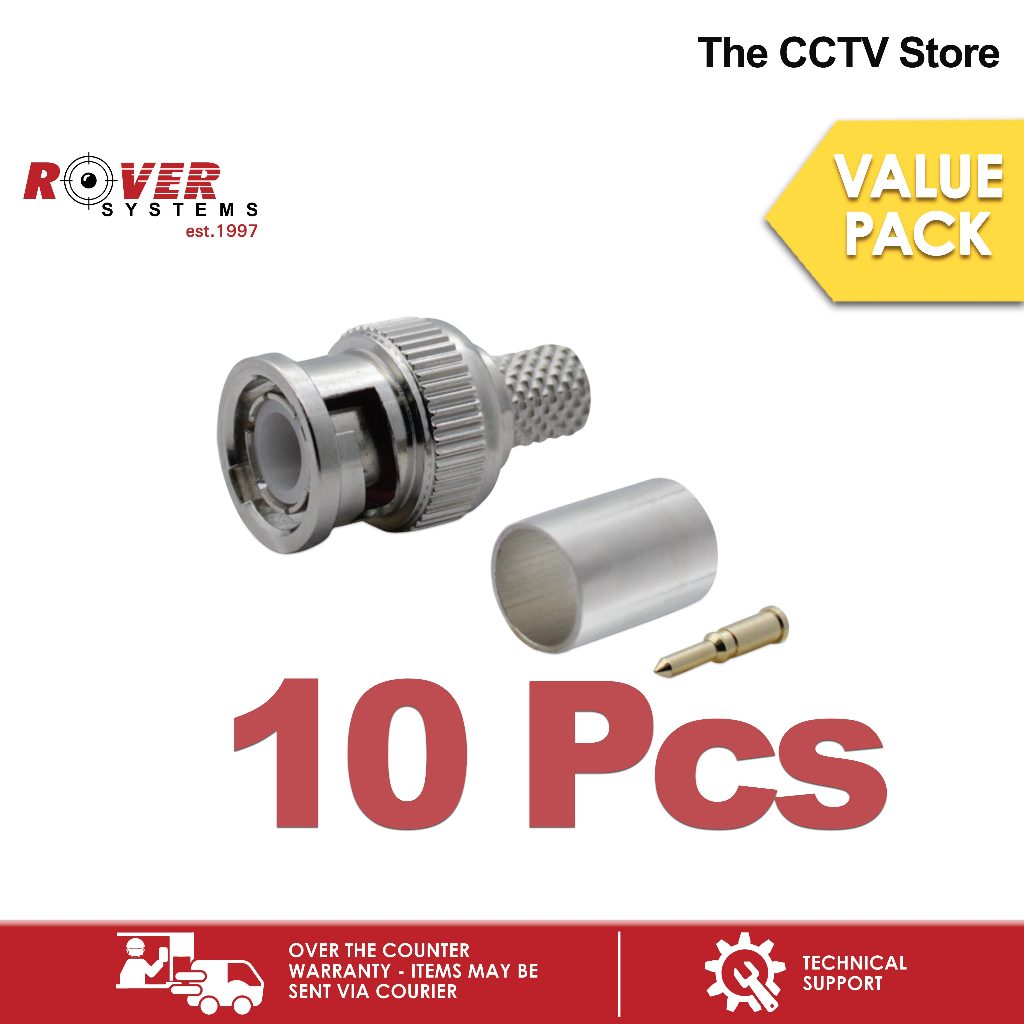 Rover Systems BNC Plug RG6 Crimp Type 1 Endura CCTV Connector for RG6 Coaxial Cable 10pcs per ...