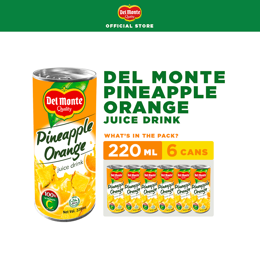 DEL MONTE Pineapple Orange Juice Drink with Real Fruits and 100% ...