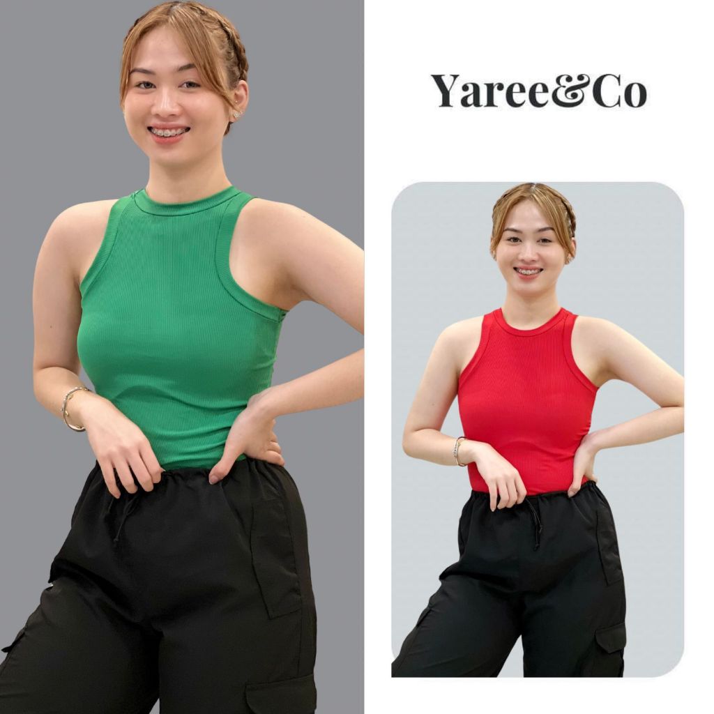 Yaree&Co. Kylie trendy Korean basic top waffle knit racer back croptop ...