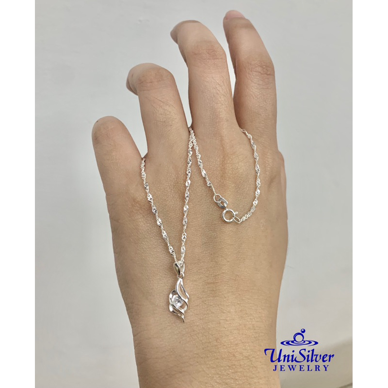 Unisilver 925 Sterling Silver Elegant Swirl With Stone Pendant Necklace ...