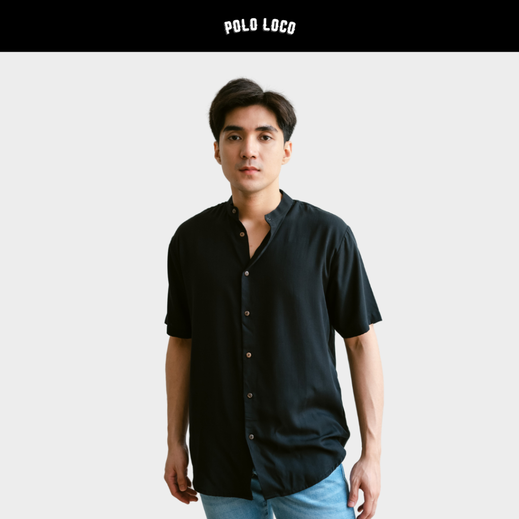 POLO LOCO Cortes Grandad Collar Plain Polo (Black) | Shopee Philippines