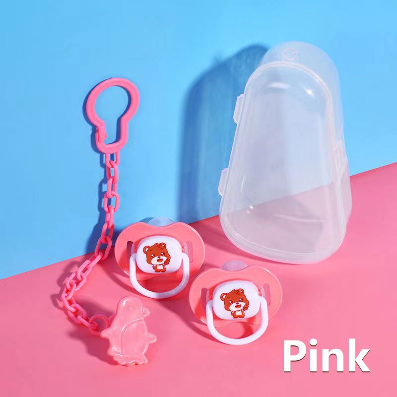 3 In 1 Baby Pacifier Set Anti-drop Chain Nipple Box Silicone Teether ...