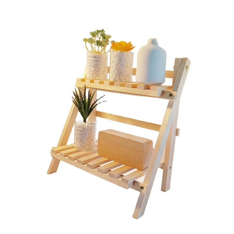 Portable and Foldable Wood Shelf with Dual Layers for Storage SNJ012 ...