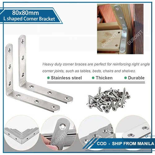 80x80mm 304 Stainless Steel L Shaped Corner Bracket for Furniture ...