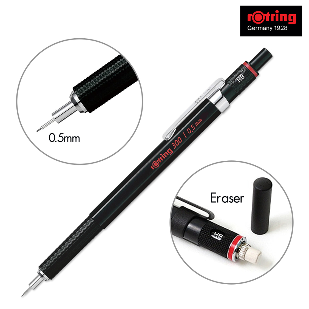 rOtring 300 High-end Mechanical Pencil Hexagonal body 0.5/2.0 mm Black ...