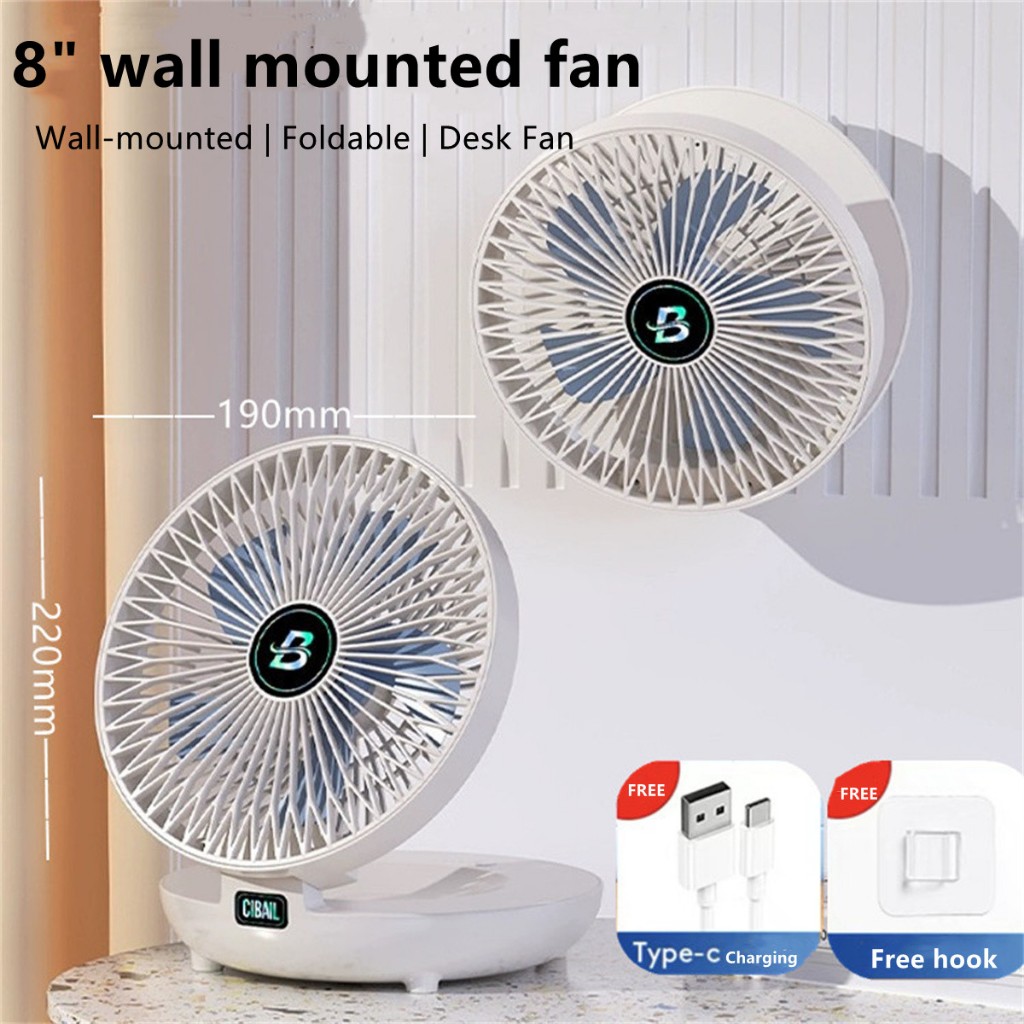 8“ big fan 10000mAh chargable Fan Compact wall mini fan 3 levels ...