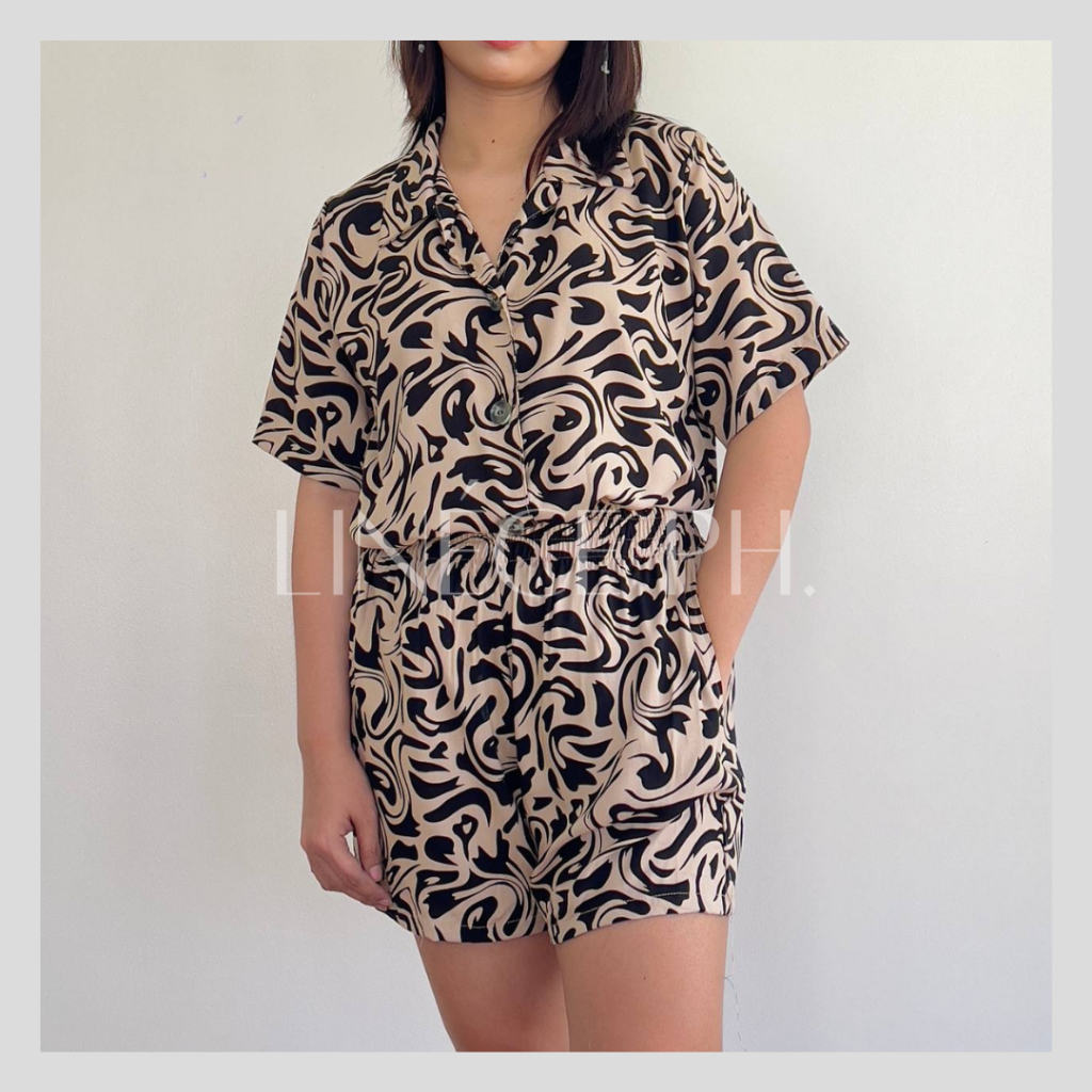 THEA Coords Printed - Oversized Polo & Shorts Terno Challis fabric ...