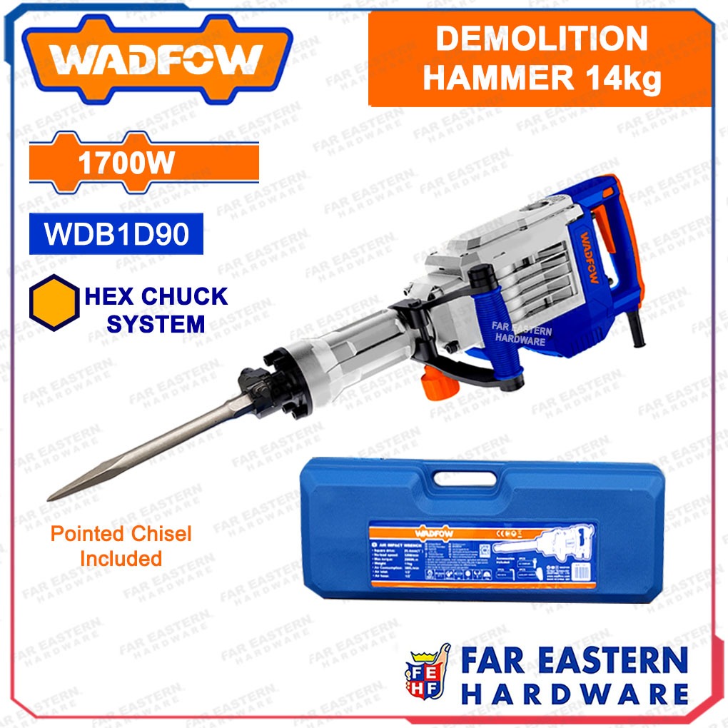WADFOW Demolition Hammer w/ Pointed Chisel & Case Jackhammer 14kg HEX ...