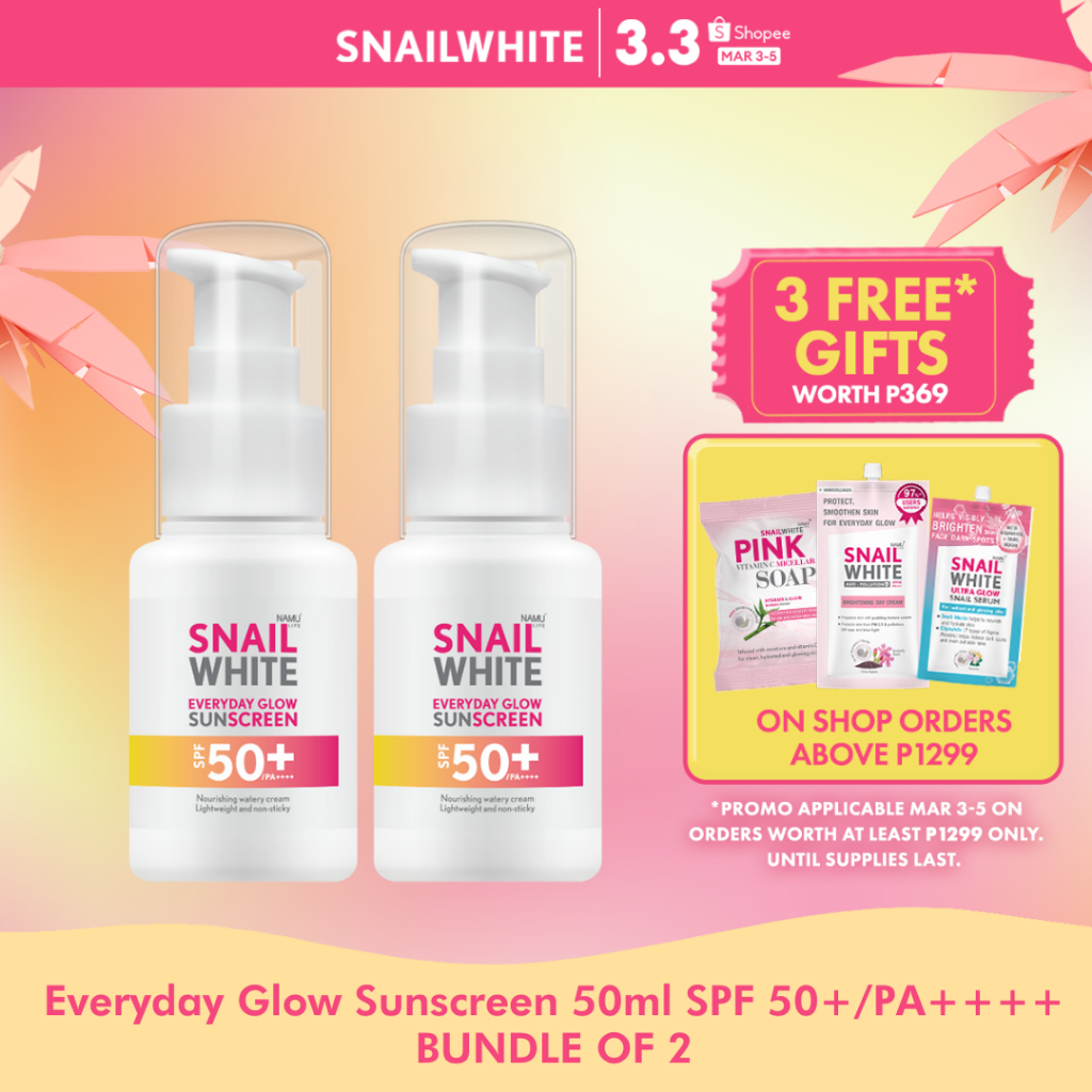 SNAILWHITE Everyday Glow Sunscreen SPF 50+/PA++++ 50ml, Bundle of 2 | Shopee Philippines