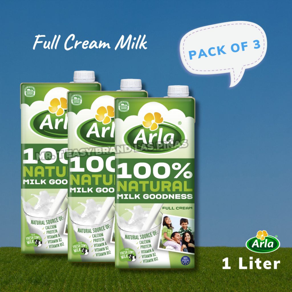 ARLA FULL CREAM MILK 1 Liter Pack of 3 for coffee, shakes, breakfast ...