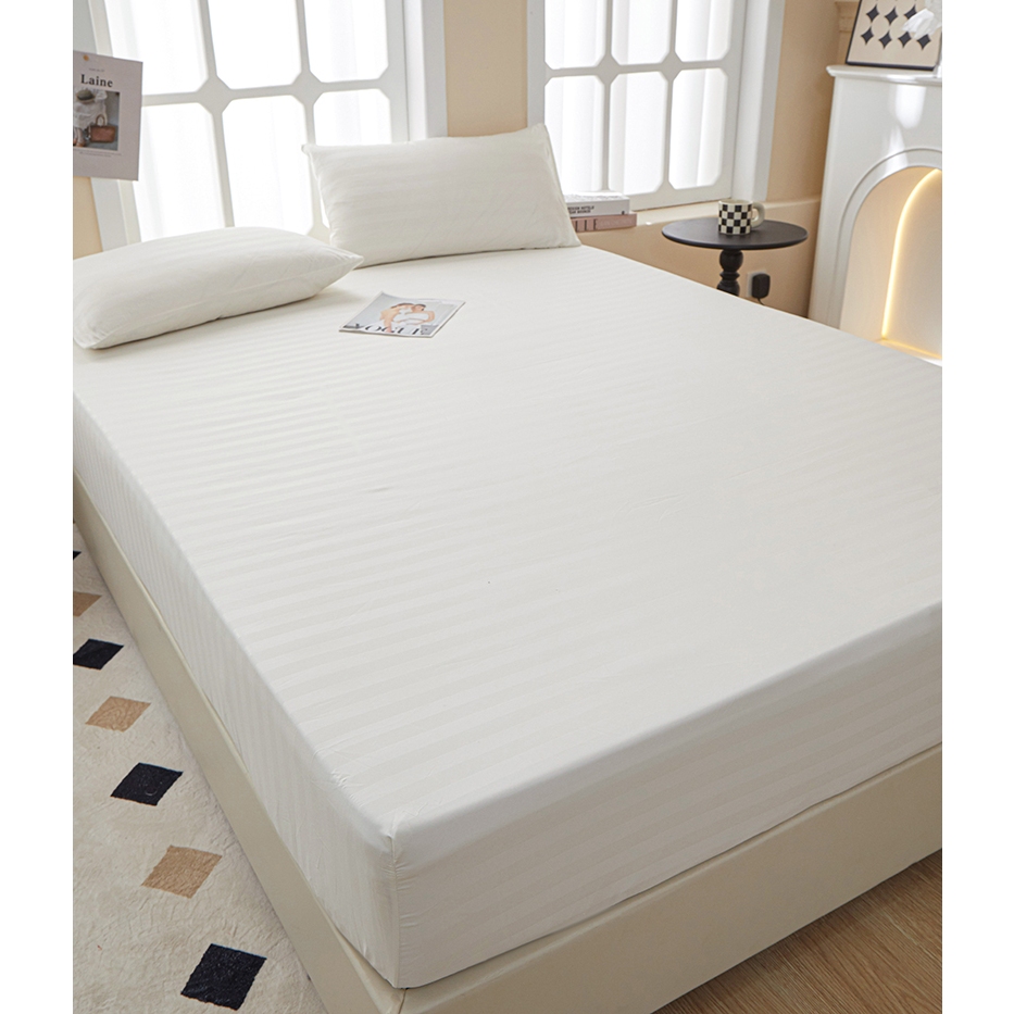 3in1 Set Plain Stripe Fully Garterized Canadian Cotton Bedsheet With 2 ...